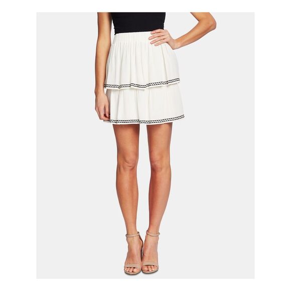 CeCe | Skirts | Cece Womens Ivory Embroidered Mini Ruffled Skirt Size ...